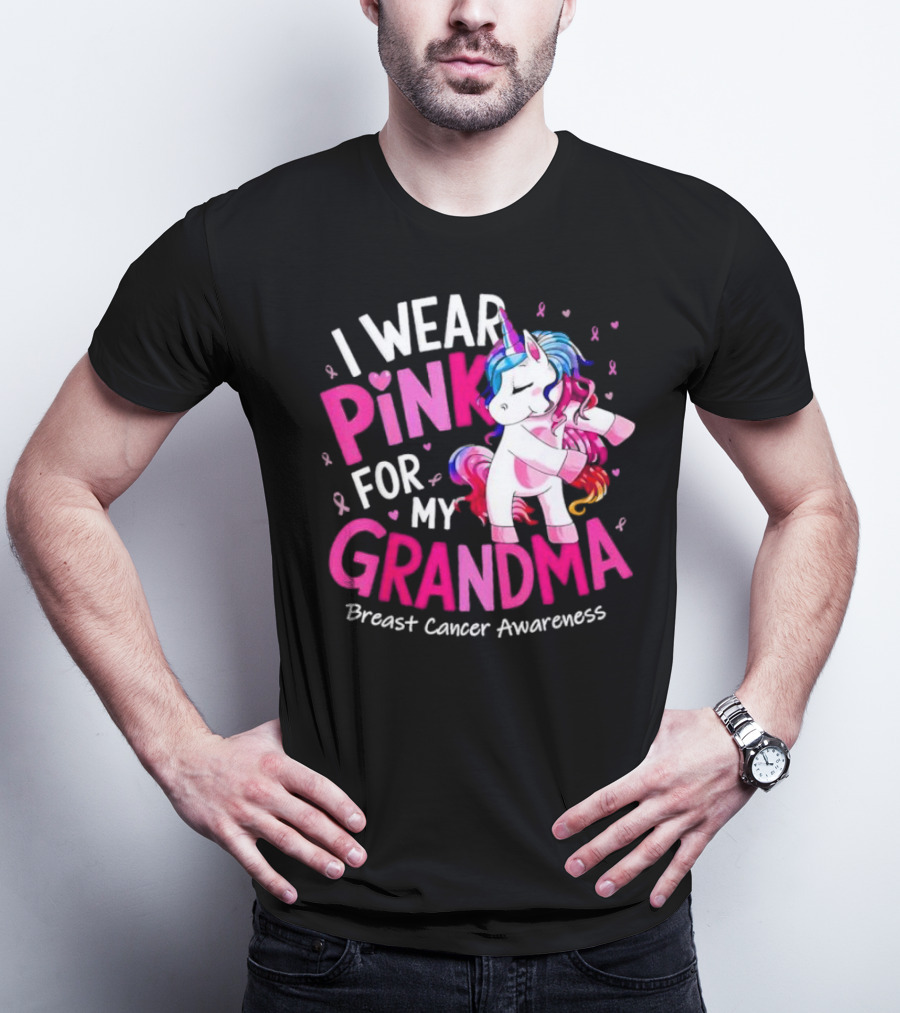 I Wear Pink For My Grandma Unicorn Breast Cancer Awareness T-Shirt
