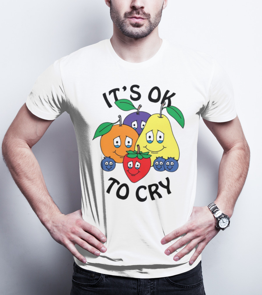 Chnge Fruits It's Ok To Cry With Smiling Cartoon Fruit Faces T-Shirt