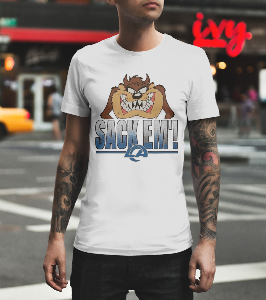 Looney Tunes Taz Sack Em LA Los Angeles Rams T-Shirt