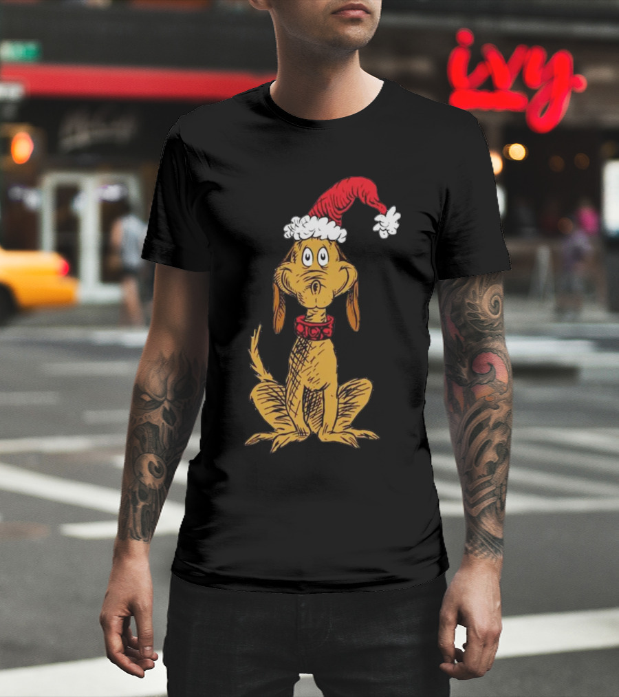 Grinch Max Santa Dog In Christmas Hat T-Shirt