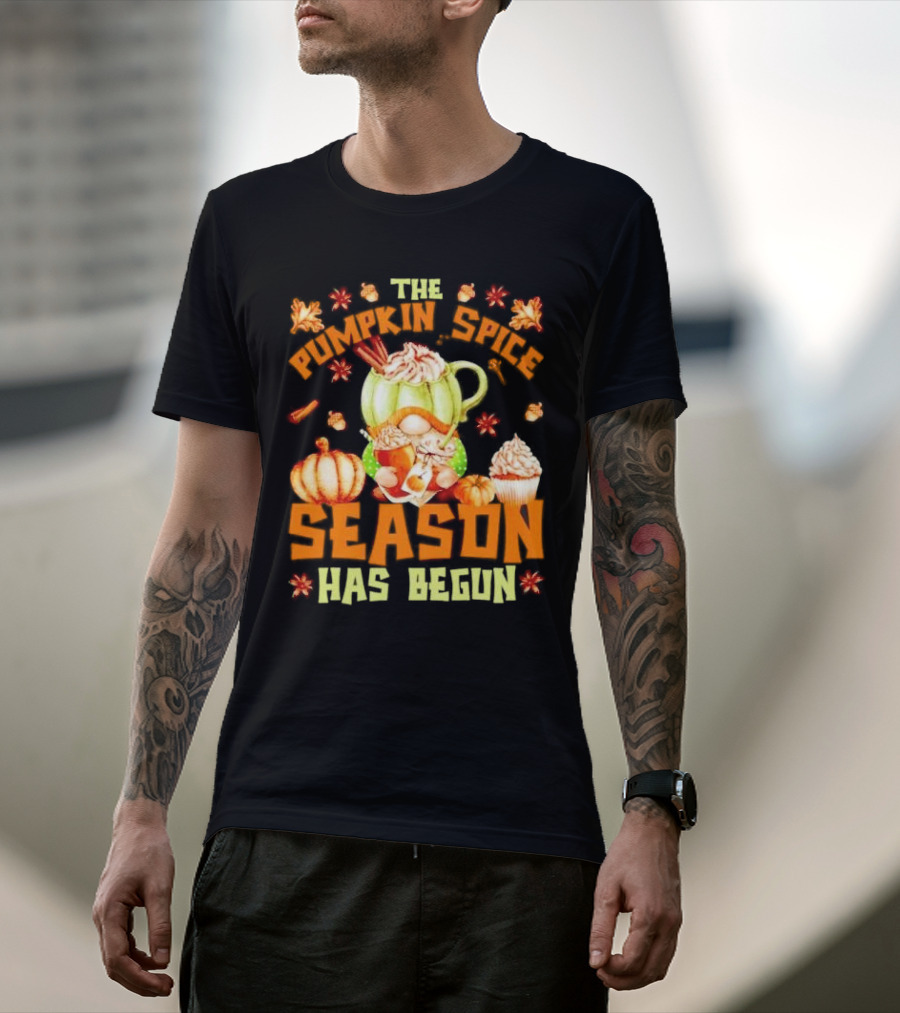 The Pumpkin Spice Season Has Begun Fall Season Gnome Cupcake Pumpkin Leaves T-Shirt