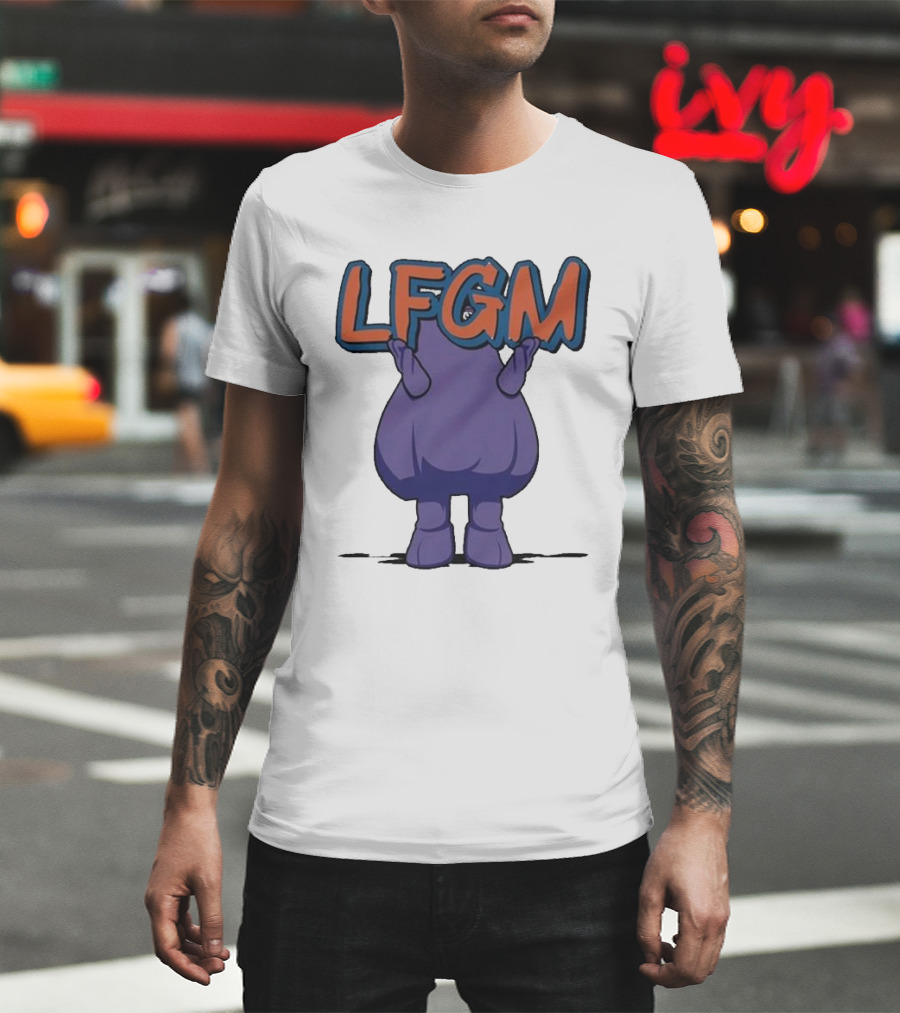 Grimace LFGM New York Mets Character Holding Letters T-Shirt