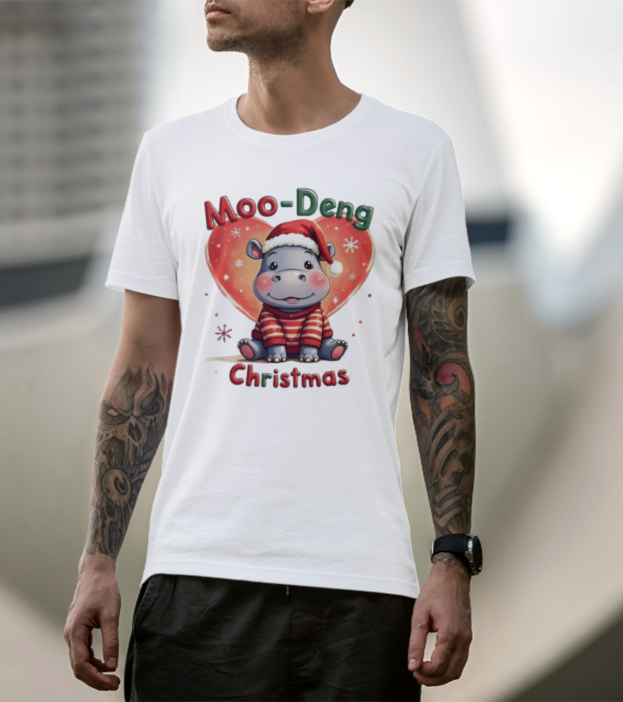 Moo-Deng Hippo Santa Christmas T-Shirt