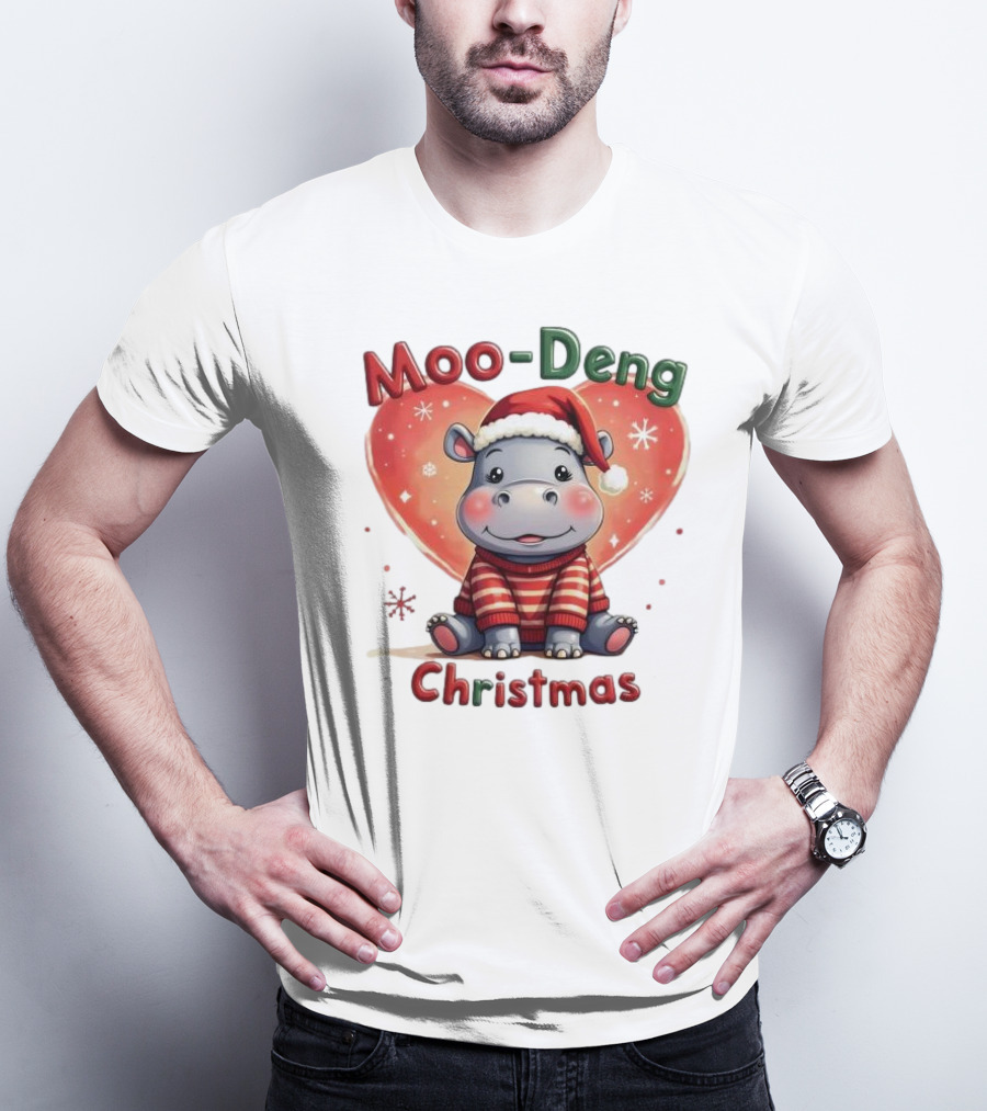 Moo-Deng Hippo Santa Christmas T-Shirt