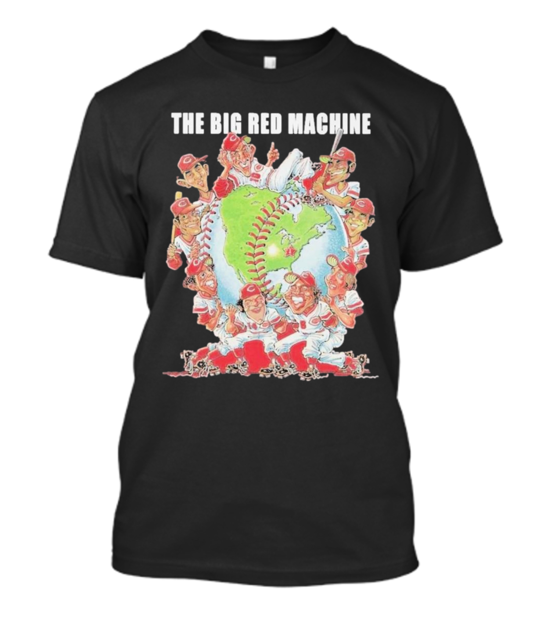 The Big Red Machine Cincinnati Reds Legends Baseball Globe Caricature T-Shirt