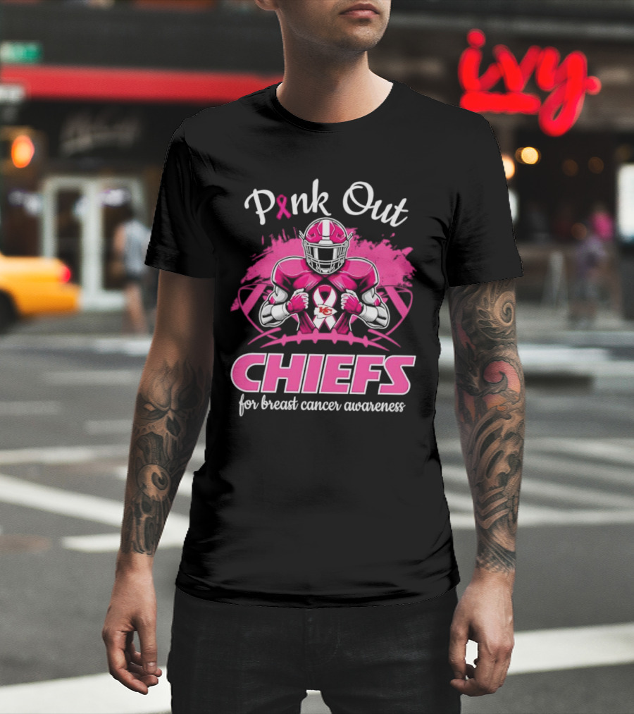 Pink Out Chiefs For Breast Cancer Awareness Football Graphics T-Shirt