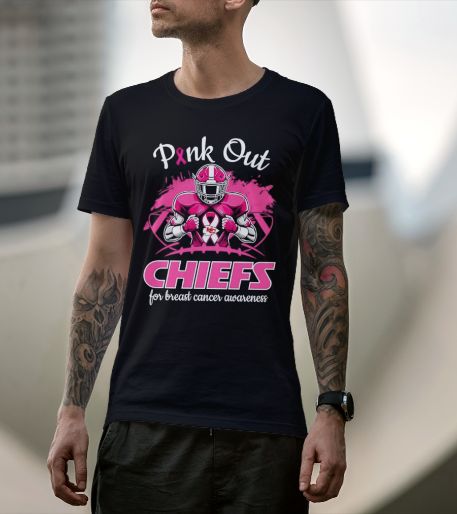 Pink Out Chiefs For Breast Cancer Awareness Football Graphics T-Shirt