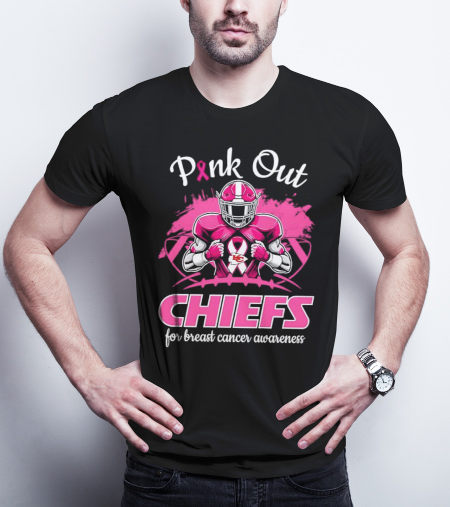 Pink Out Chiefs For Breast Cancer Awareness Football Graphics T-Shirt
