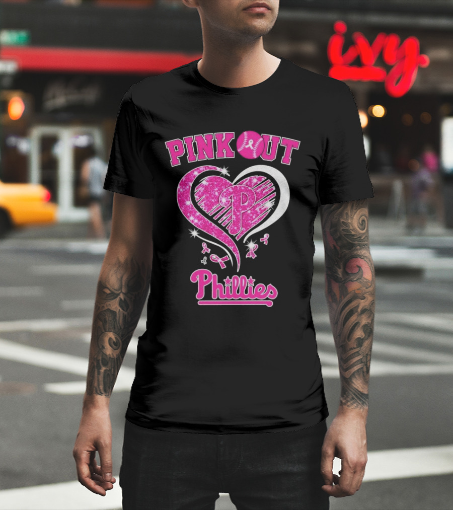 Philadelphia Phillies Pink Out Breast Cancer Heart T-Shirt