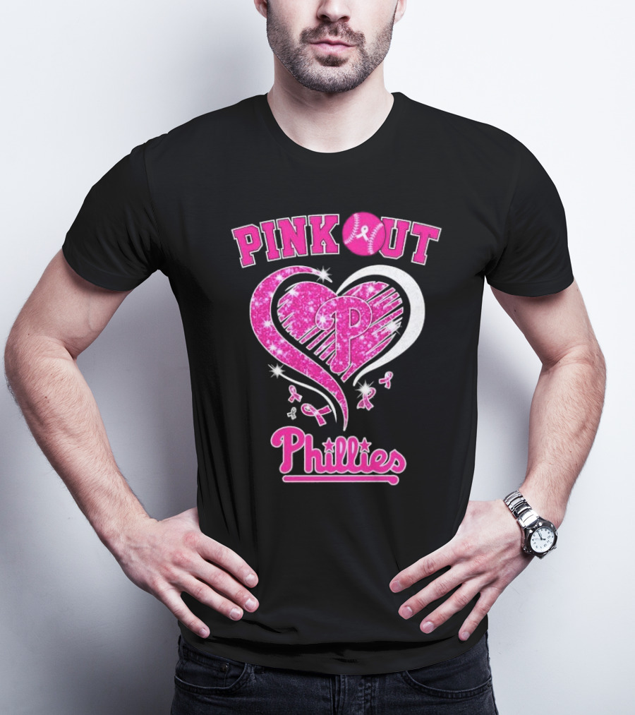 Philadelphia Phillies Pink Out Breast Cancer Heart T-Shirt