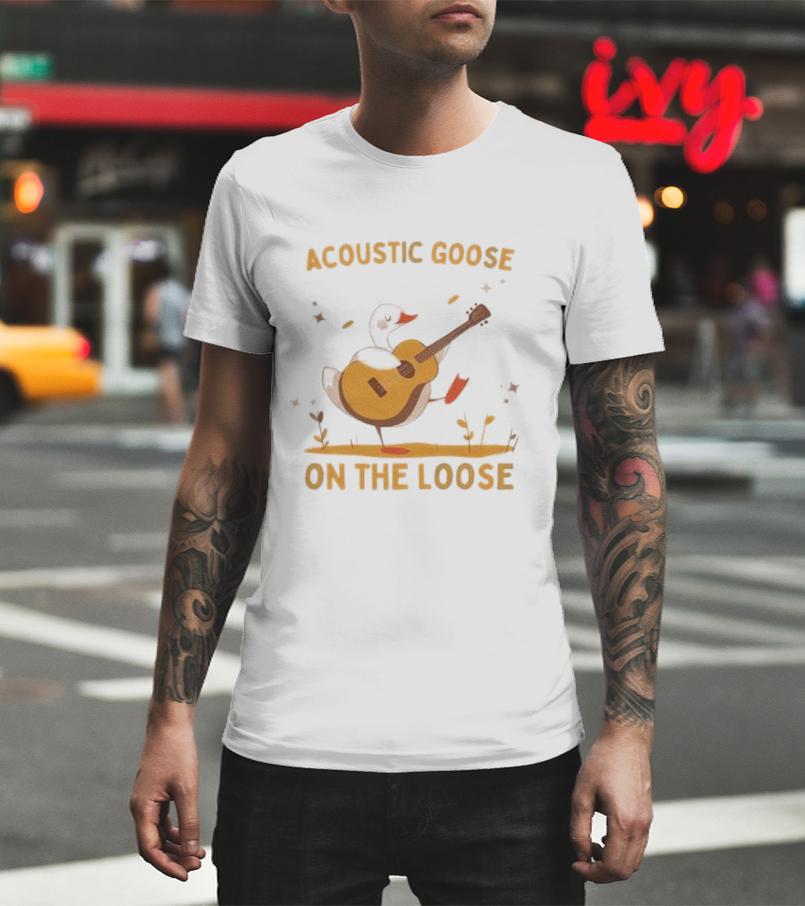 Acoustic Goose On The Loose Silly Meme Goose Playing Guitar T-Shirt