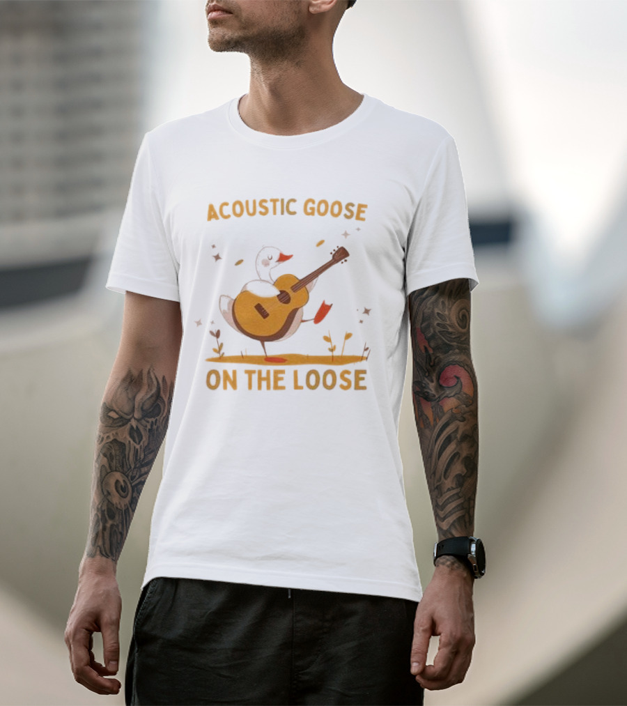 Acoustic Goose On The Loose Silly Meme Goose Playing Guitar T-Shirt