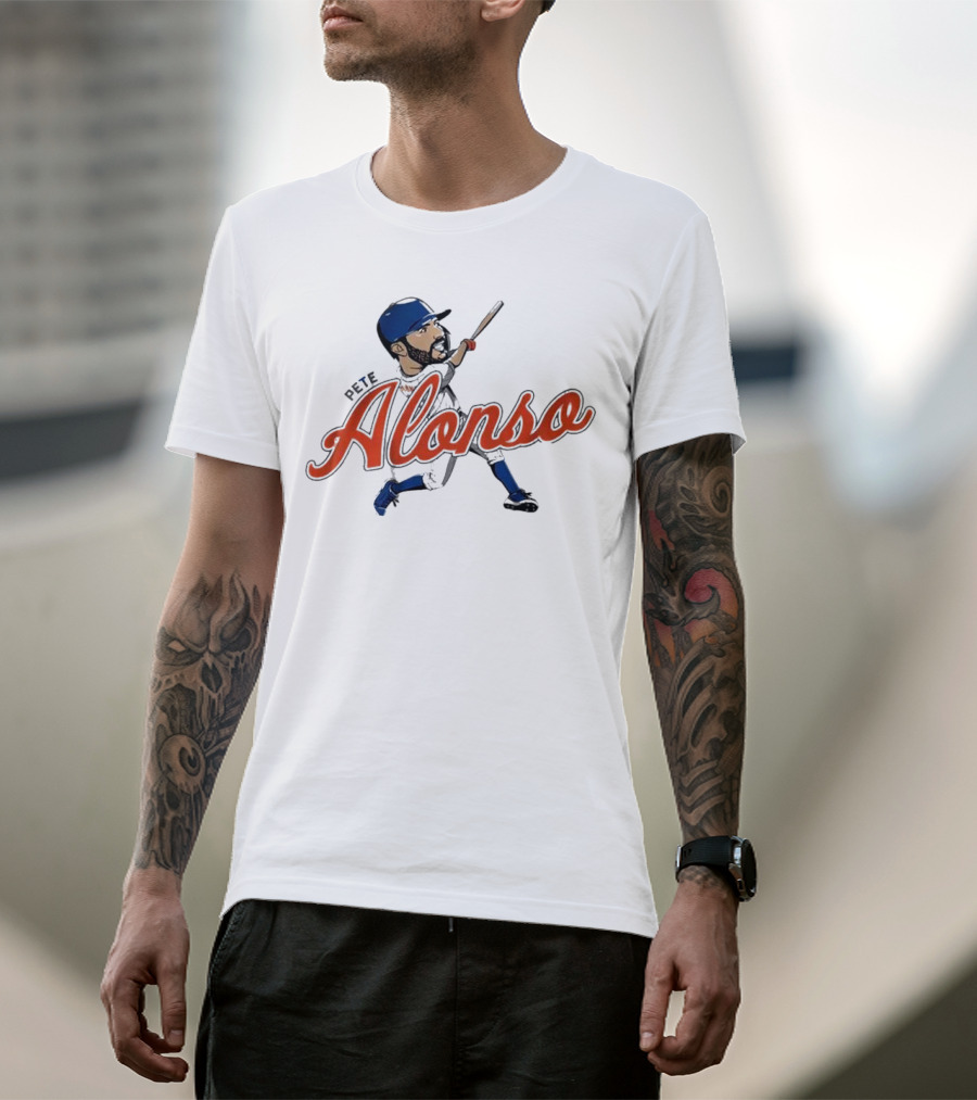 Pete Alonso New York Mets Caricature Baseball Swing T-Shirt
