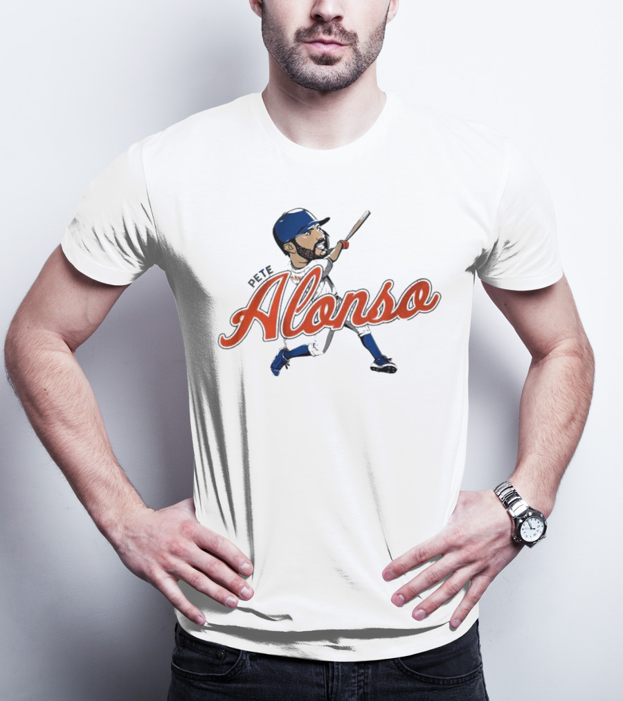 Pete Alonso New York Mets Caricature Baseball Swing T-Shirt