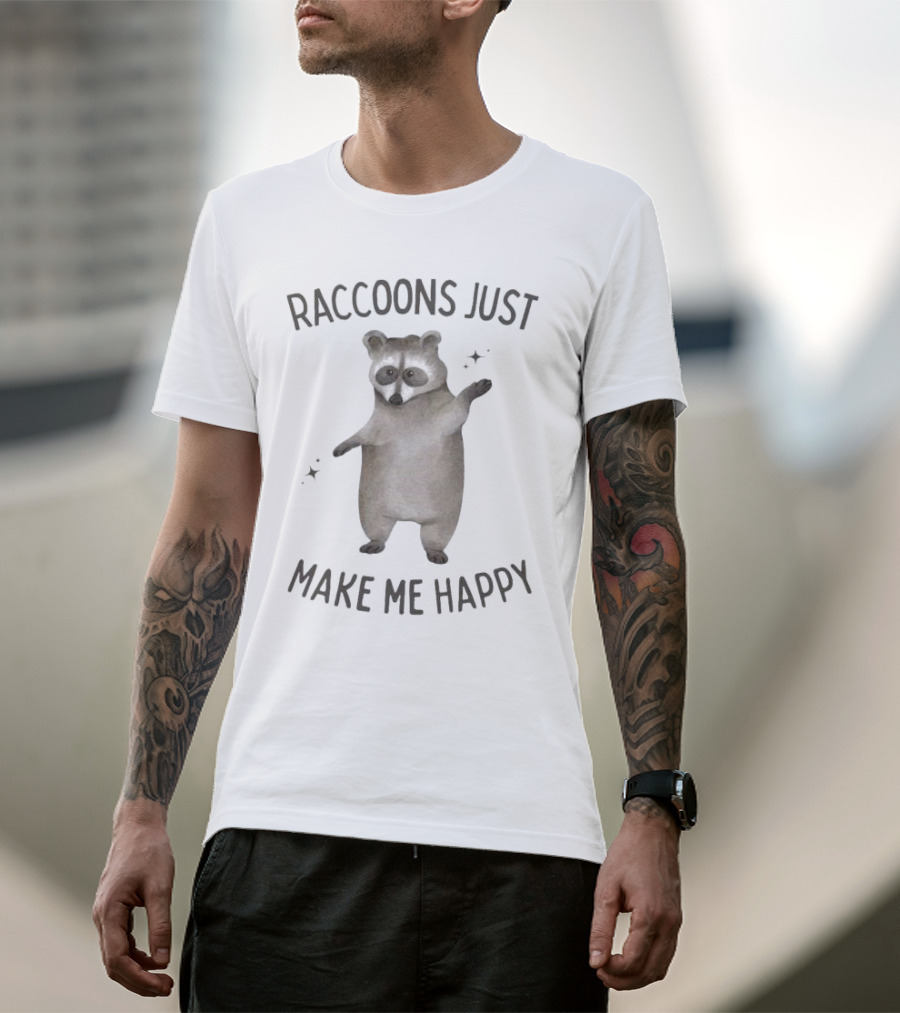 Raccoons Just Make Me Happy Cute Dancing Raccoon With Stars T-Shirt
