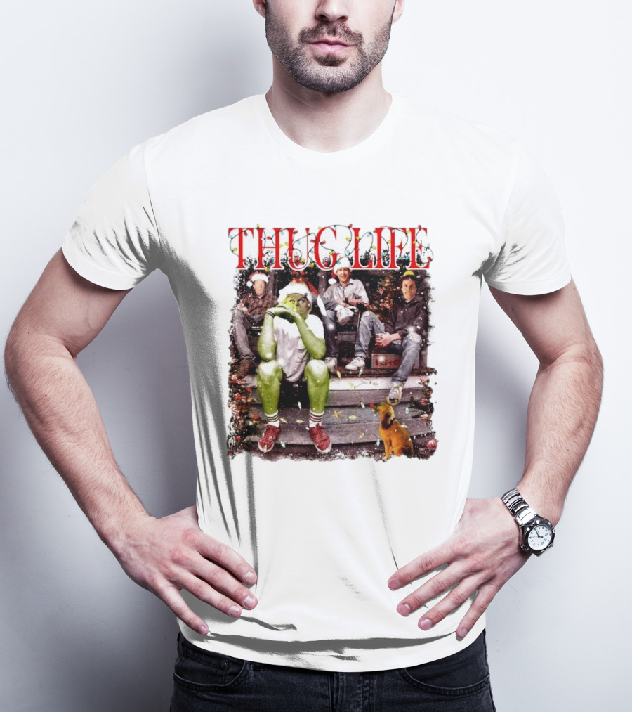 Thug Life Grinch Friends Christmas Dog Scene T-Shirt