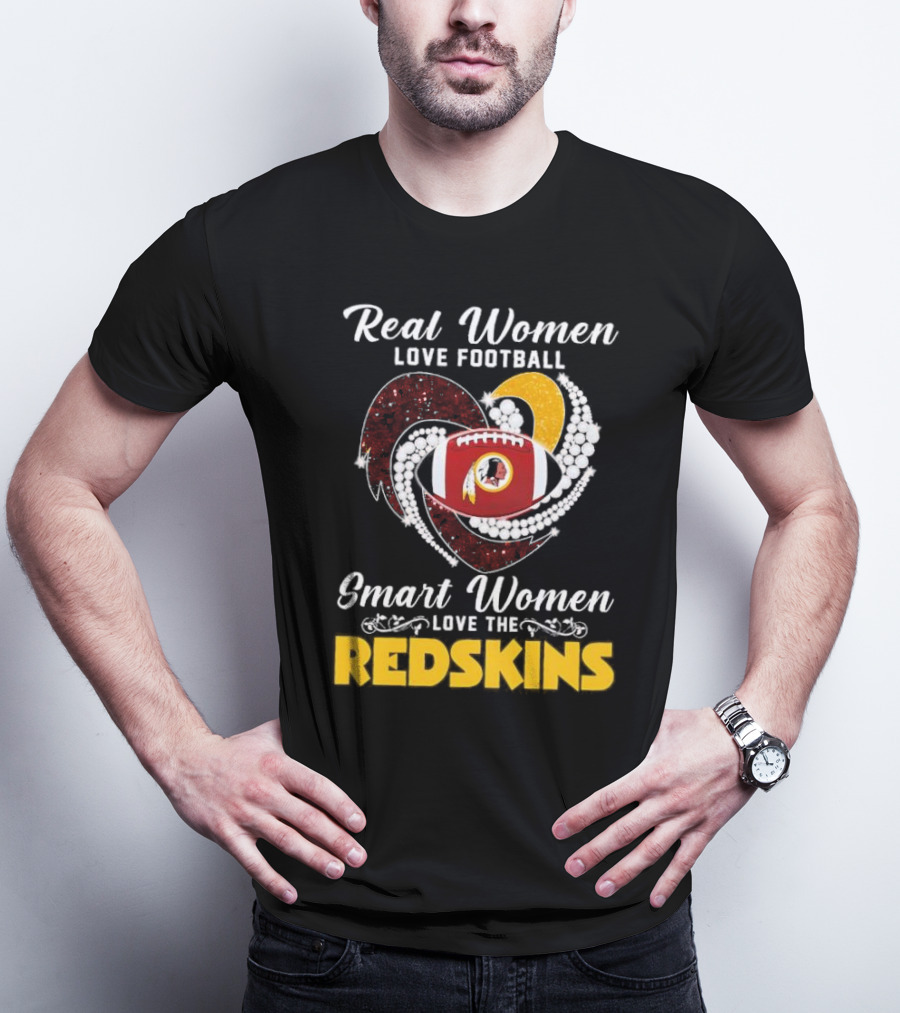 Real Women Love Football Smart Women Love The Redskins Diamond Heart T-Shirt