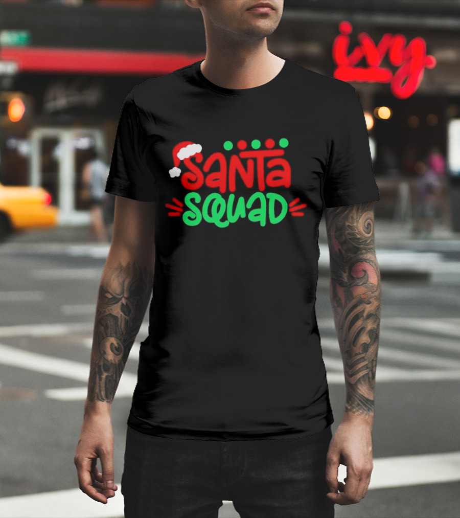 Santa Squad Christmas Red And Green Santa Hat T-Shirt