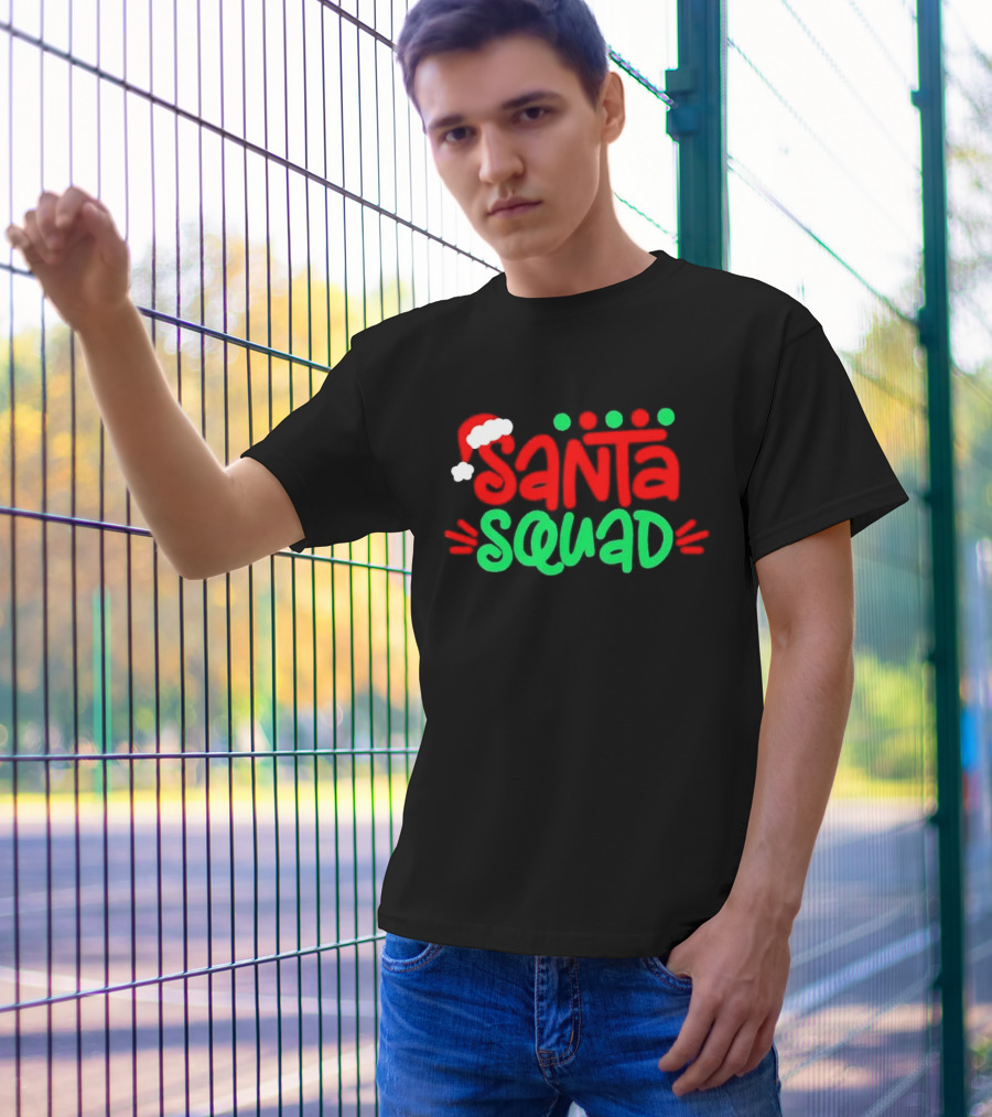 Santa Squad Christmas Red And Green Santa Hat T-Shirt