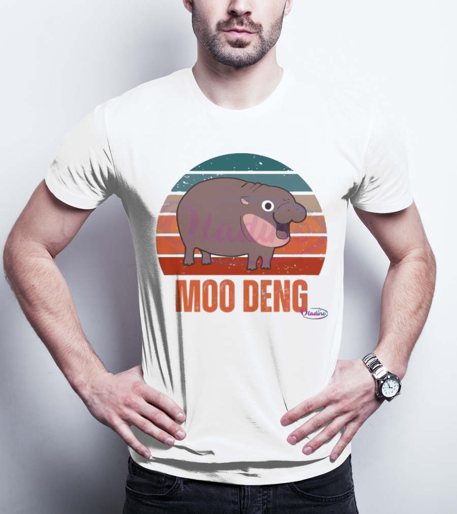 Retro Sunset Moo Deng Pygmy Hippo T-Shirt