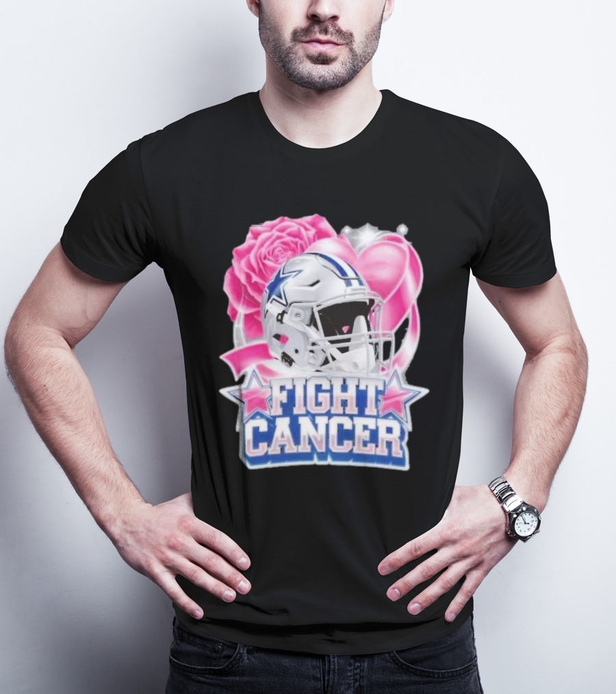 Dallas Cowboys Fight Breast Cancer Awareness Rose Pink Heart Helmet T-Shirt