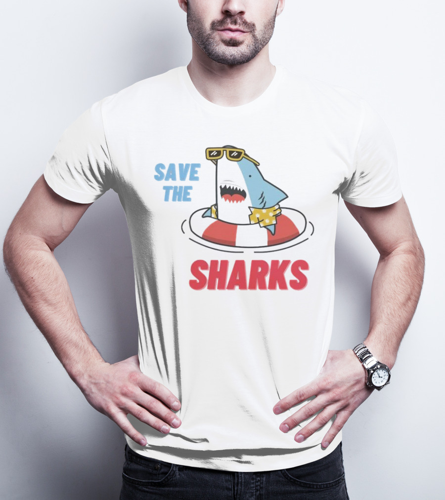 Save The Sharks Sunglasses Summer Float Fun T-Shirt