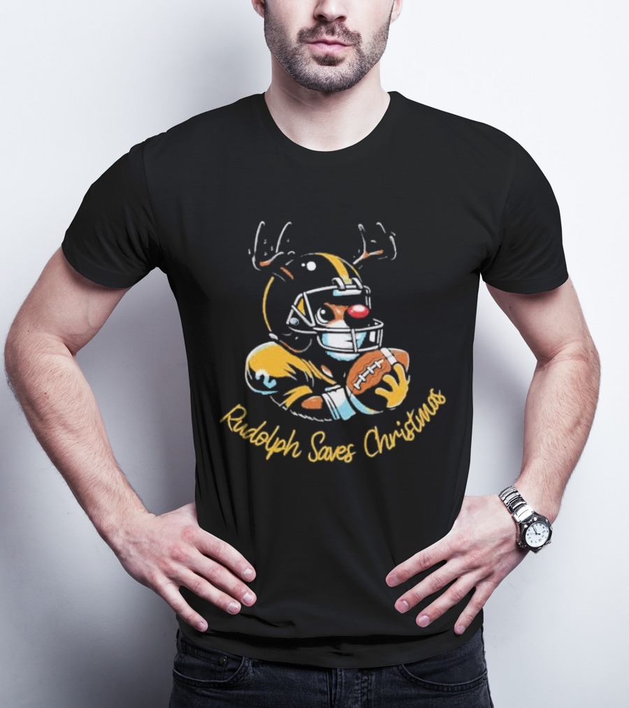 Pittsburgh Steelers Rudolph Saves Christmas Football Reindeer T-Shirt