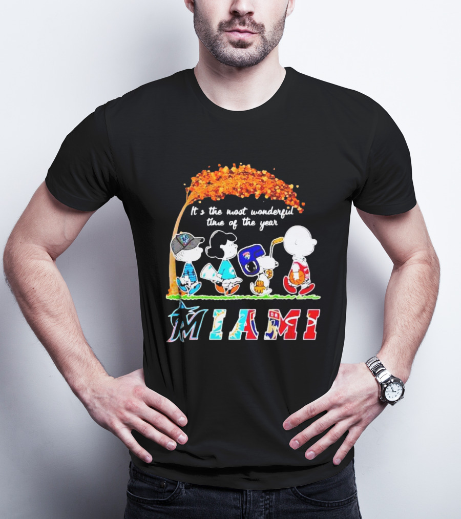 Miami Sports Peanuts Characters Walking Fall It's The Most Wonderful Time Of The Year T-Shirt