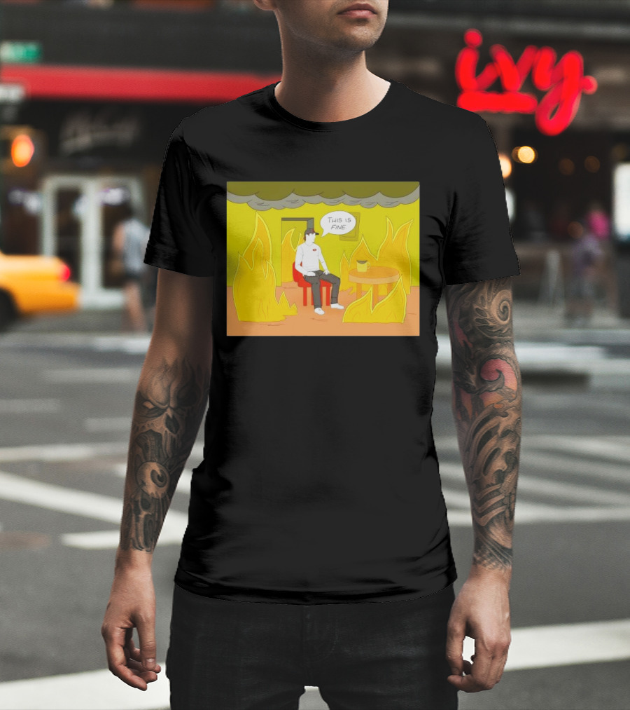 San Francisco 49ers This Is Fine Cartoon Fire Background T-Shirt