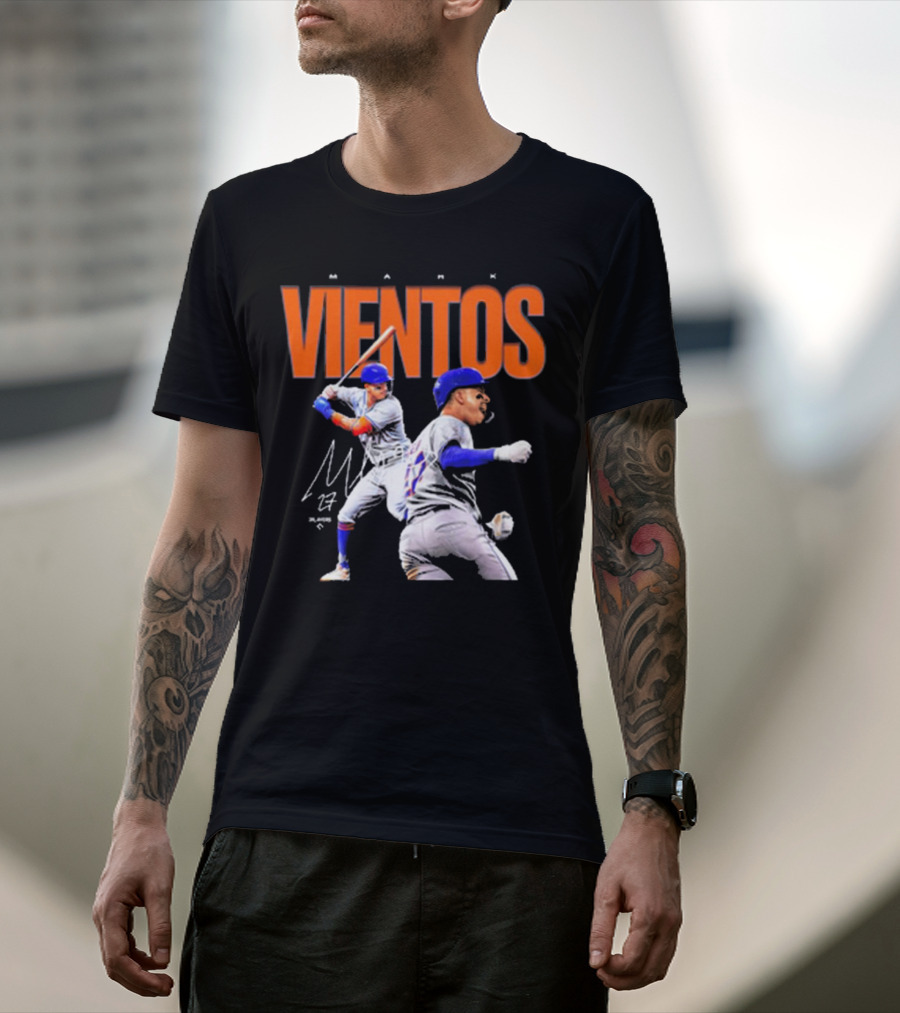Mark Vientos New York Mets MLB 27 Signature Baseball Action T-Shirt