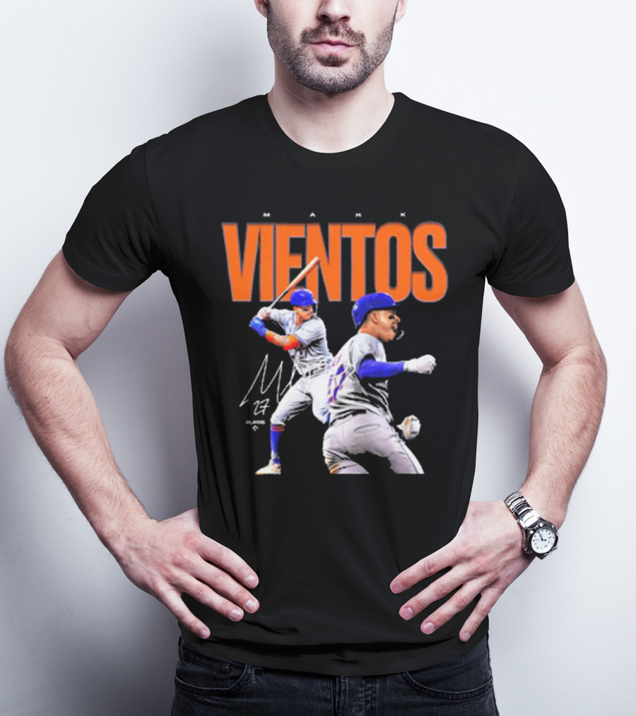 Mark Vientos New York Mets MLB 27 Signature Baseball Action T-Shirt