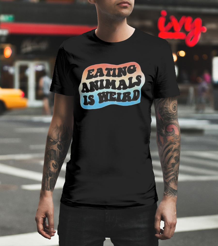 Eating Animals Is Weird Retro Hippie Style Bold Psychedelic Text T-Shirt