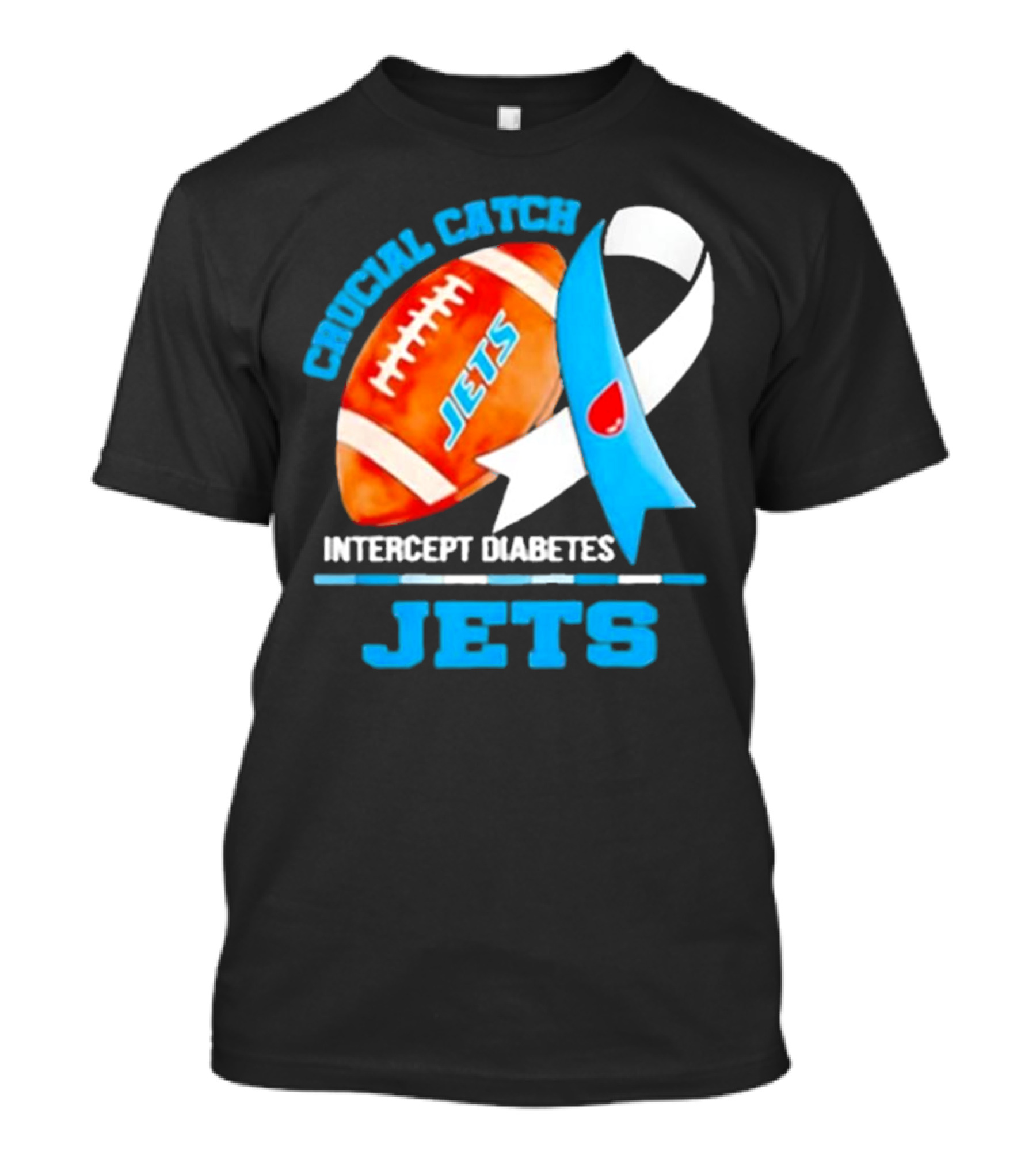 Jets Crucial Catch Football Intercept Diabetes Awareness T-Shirt