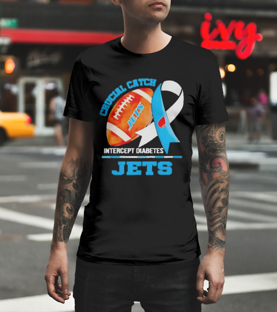 Jets Crucial Catch Football Intercept Diabetes Awareness T-Shirt