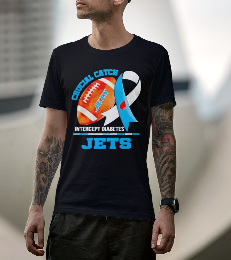 Jets Crucial Catch Football Intercept Diabetes Awareness T-Shirt