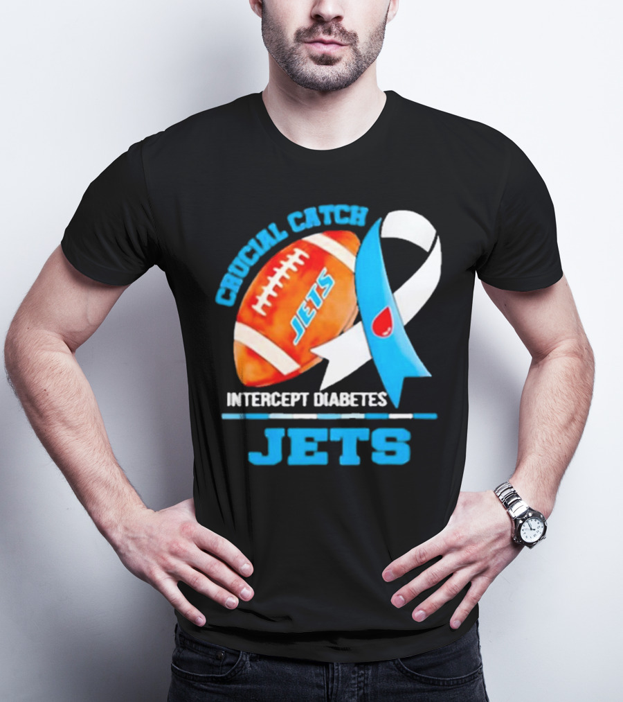 Jets Crucial Catch Football Intercept Diabetes Awareness T-Shirt