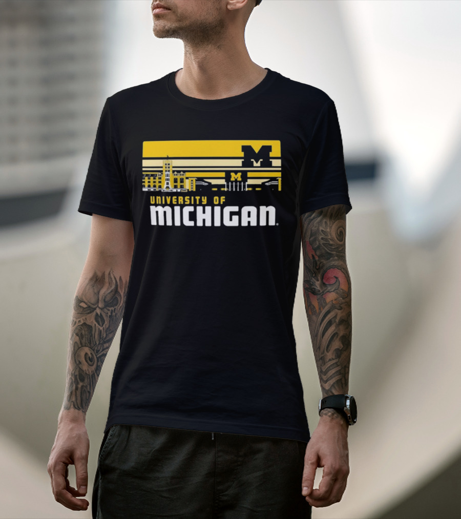University Of Michigan Wolverines Striped Campus Skyline T-Shirt