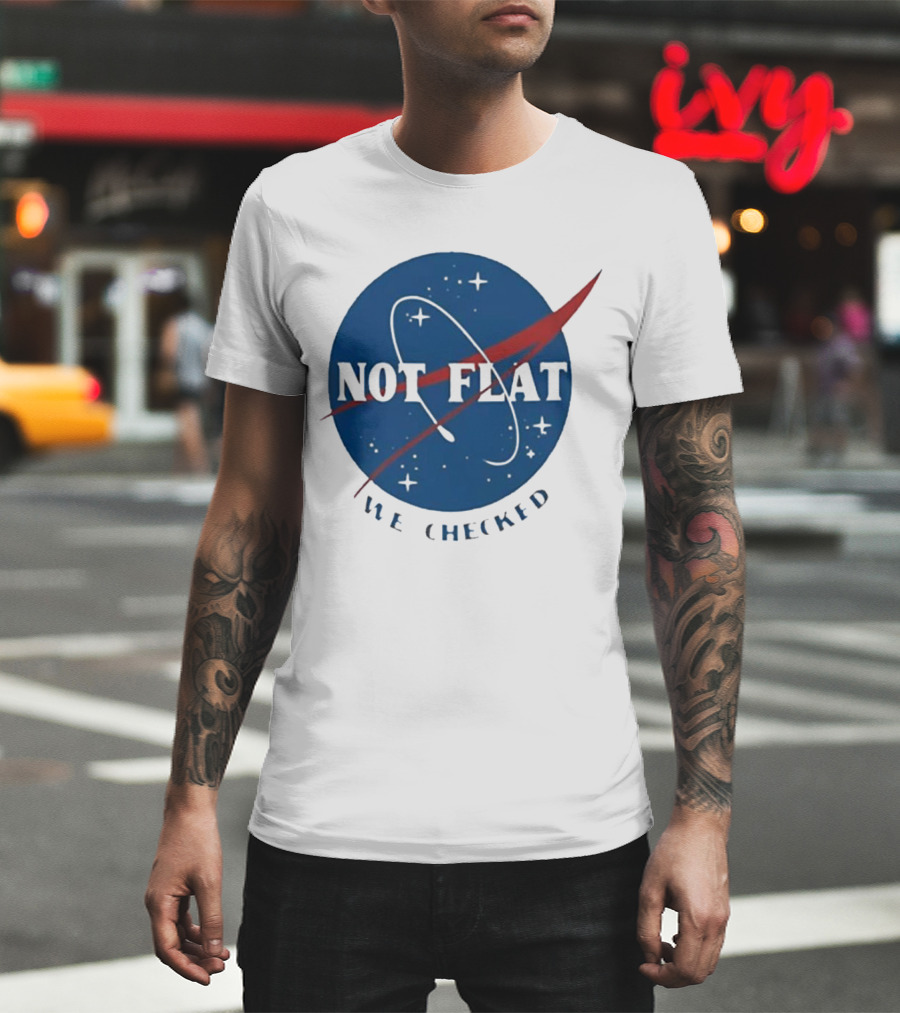 Not Flat We Checked Space Exploration Emblem T-Shirt
