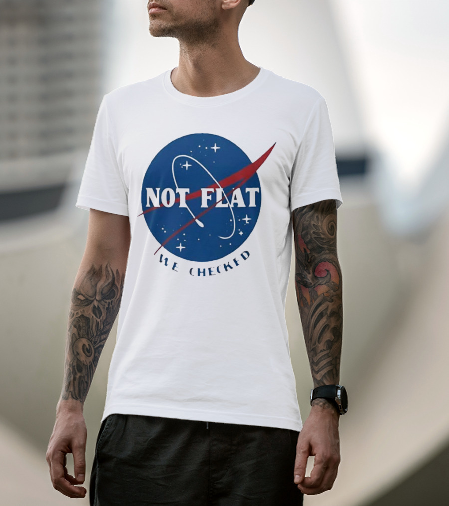 Not Flat We Checked Space Exploration Emblem T-Shirt