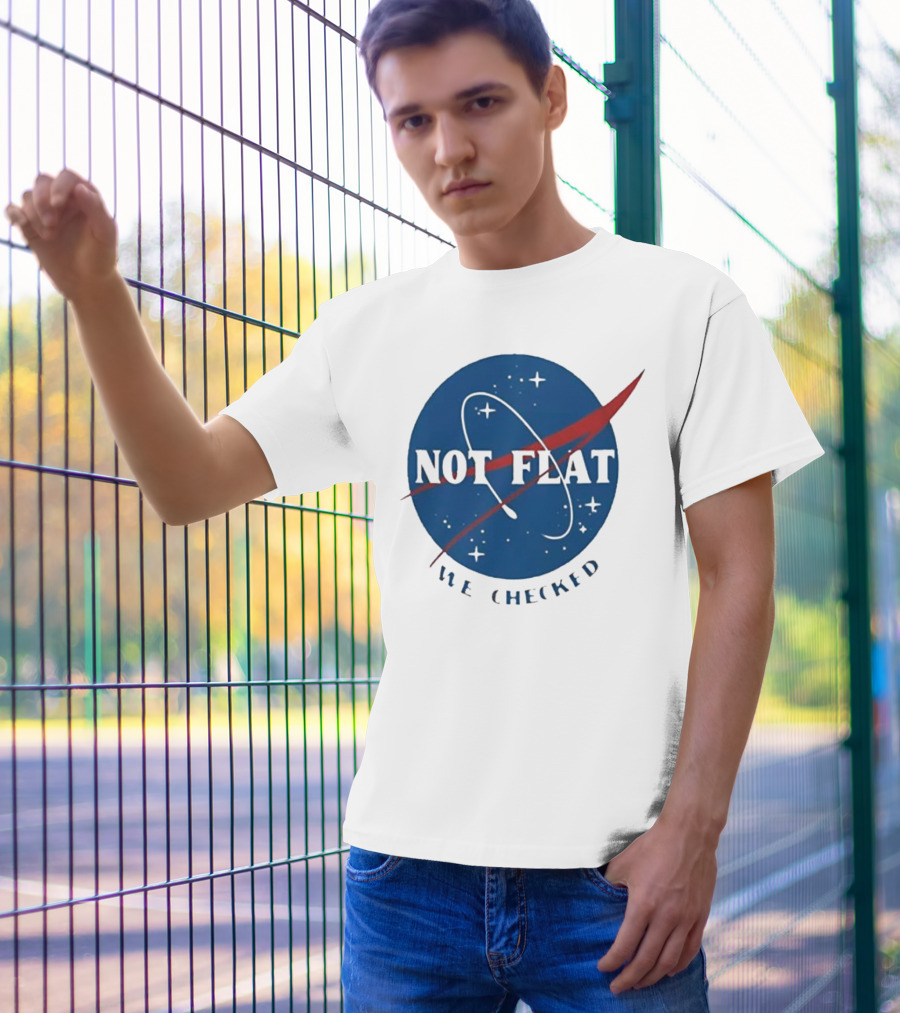 Not Flat We Checked Space Exploration Emblem T-Shirt