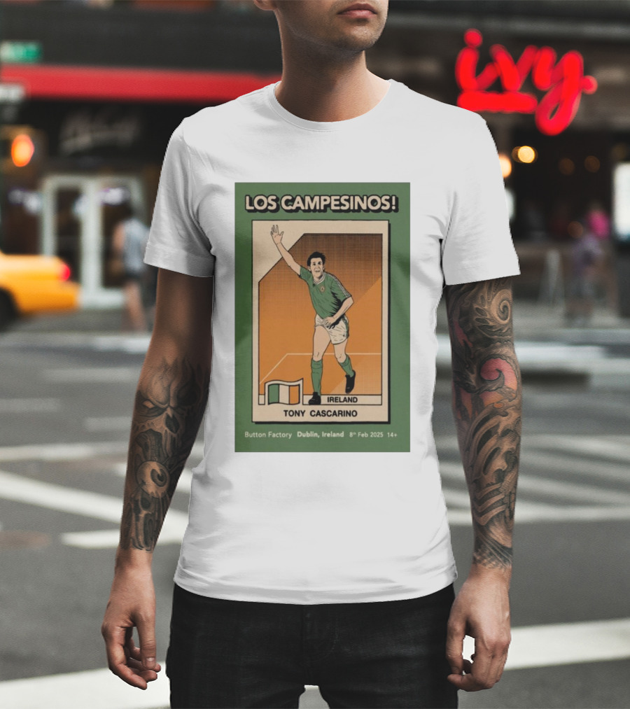 Los Campesinos Dublin Show Featuring Ireland Tony Cascarino Card At Button Factory February 8 2025 T-Shirt