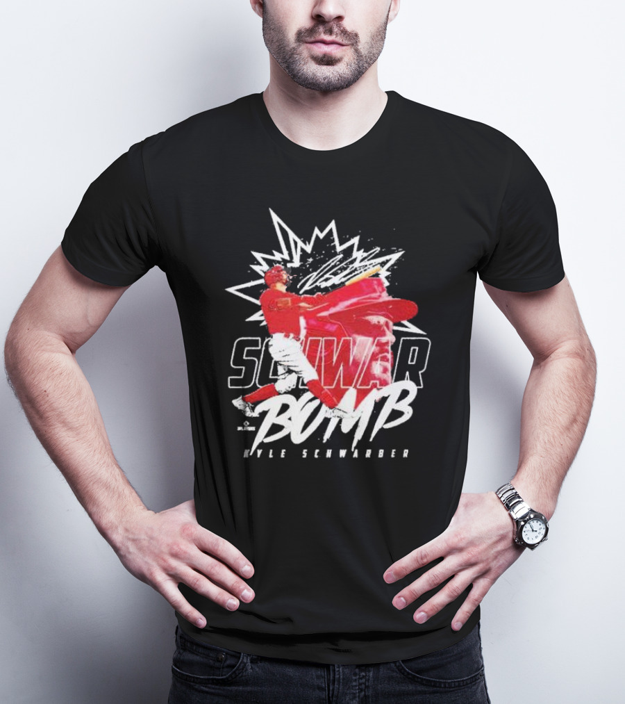 Schwar Bomb Kyle Schwarber Philadelphia Phillies Signature Iconic Baseball Explosion T-Shirt