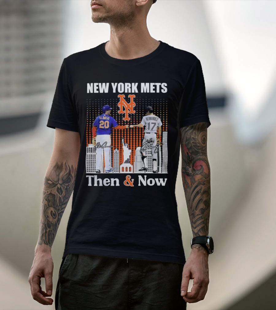 New York Mets Then And Now Pete Alonso Keith Hernandez Signatures T-Shirt