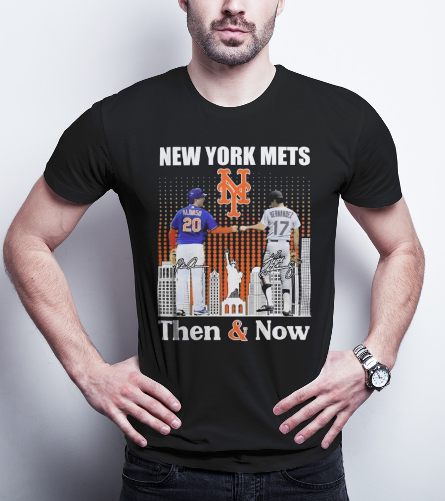 New York Mets Then And Now Pete Alonso Keith Hernandez Signatures T-Shirt