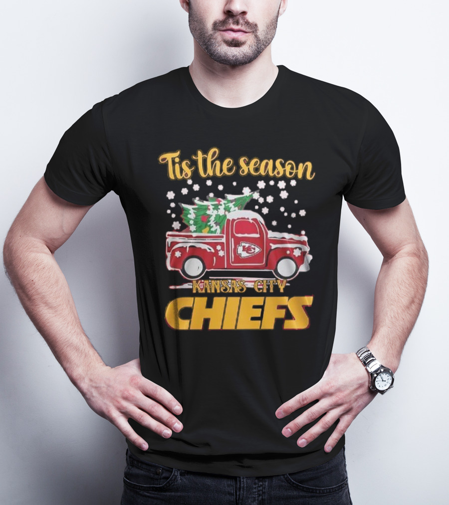Tis The Season Kansas City Chiefs Christmas Truck Snowflakes T-Shirt