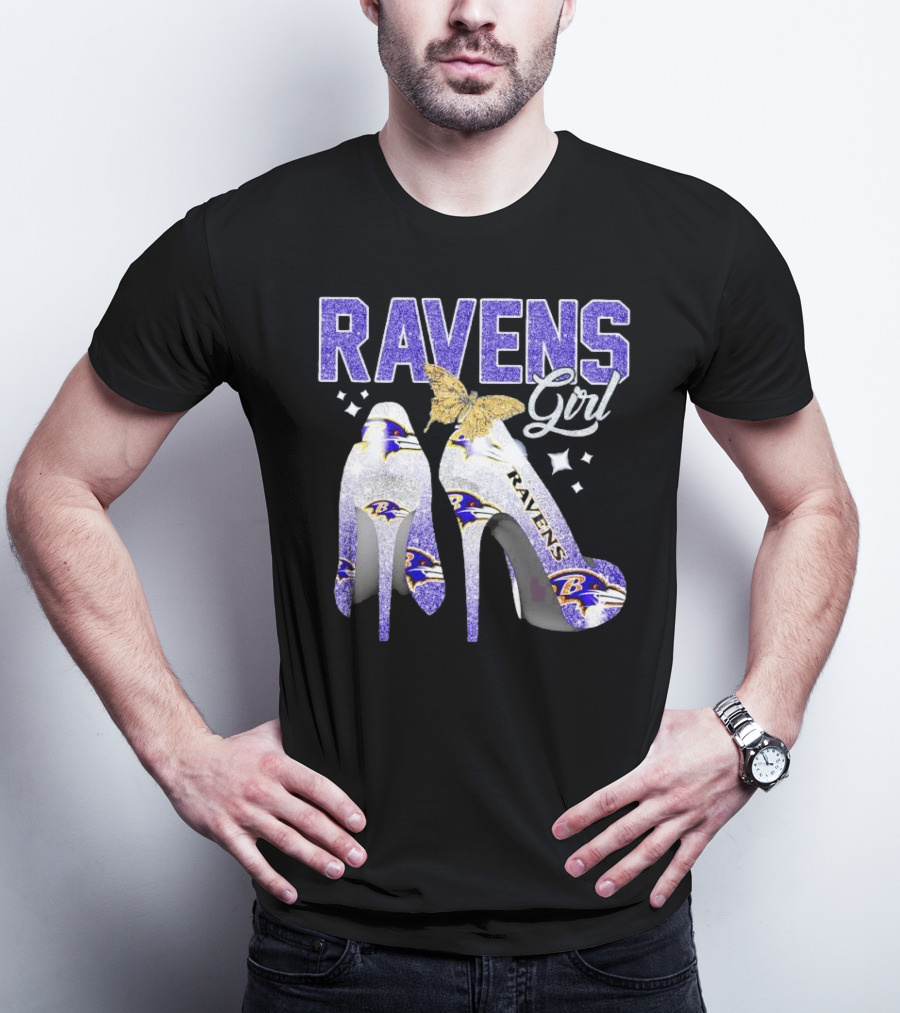 Ravens Girl High Heels Baltimore Ravens Butterfly Stars T-Shirt