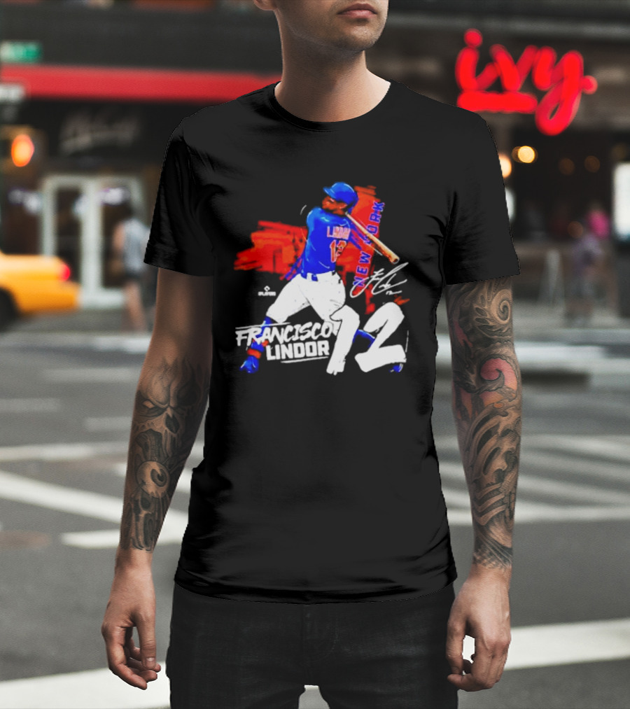 FRANCISCO LINDOR NEW YORK METS NUMBER 12 SIGNATURE HIT T-Shirt