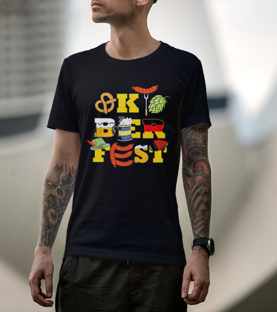 Oktoberfest Germany Beer Pretzel Sausage Hat Lederhosen BBQ T-Shirt