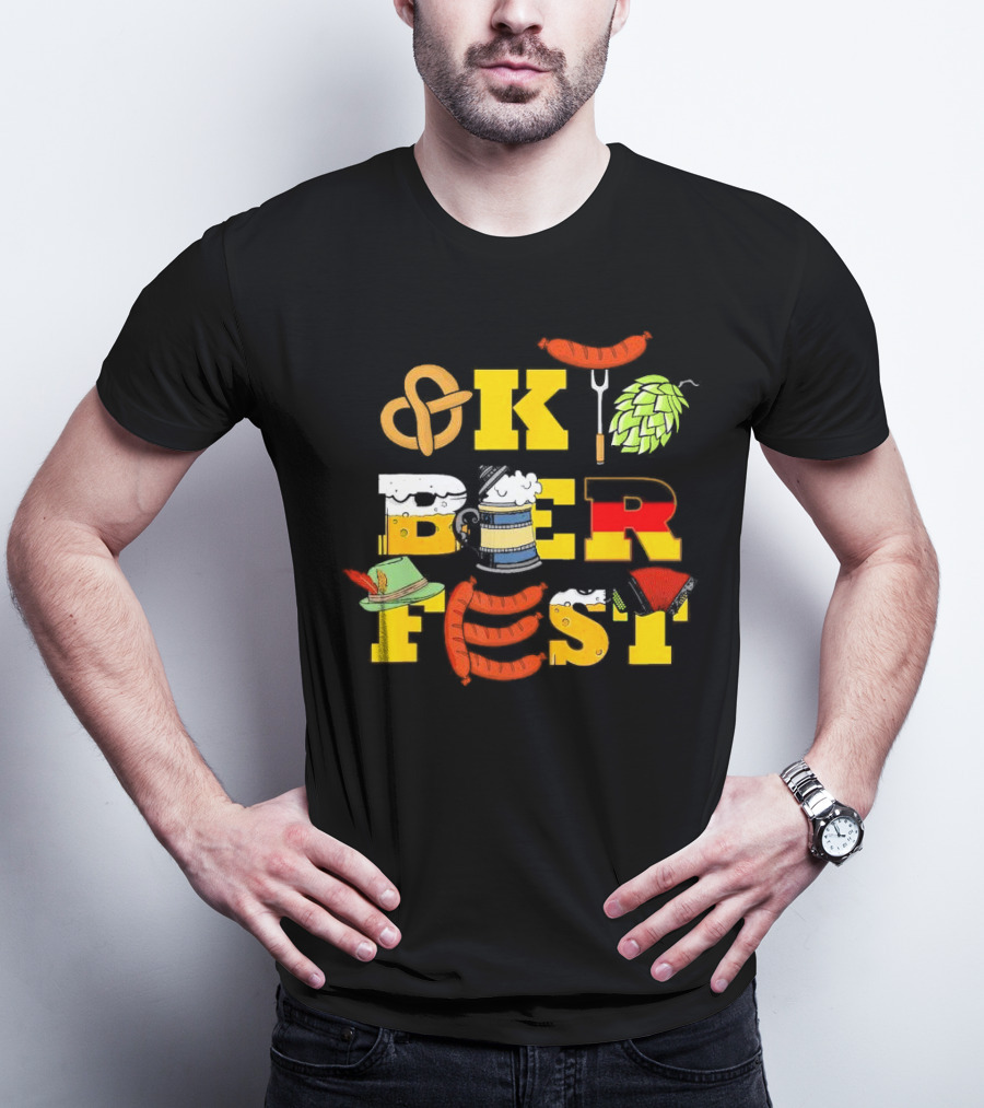 Oktoberfest Germany Beer Pretzel Sausage Hat Lederhosen BBQ T-Shirt