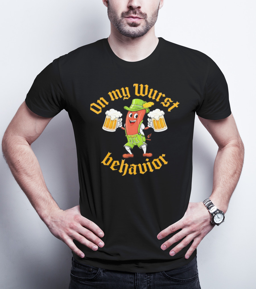 On My Wurst Behavior Oktoberfest Sausage Lederhosen Beer Mugs T-Shirt
